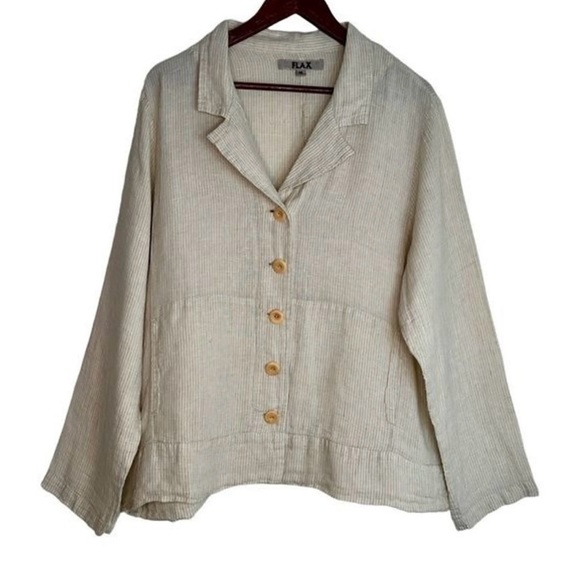Flax | Jackets & Coats | Flax Grey Linen Boxy Button Front Jacket Large ...